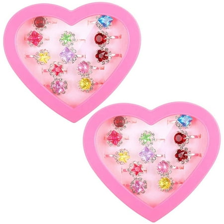 24pcs Girls Birthstone Rings Girl Jewel Rings in Box Adjustable Rings ...