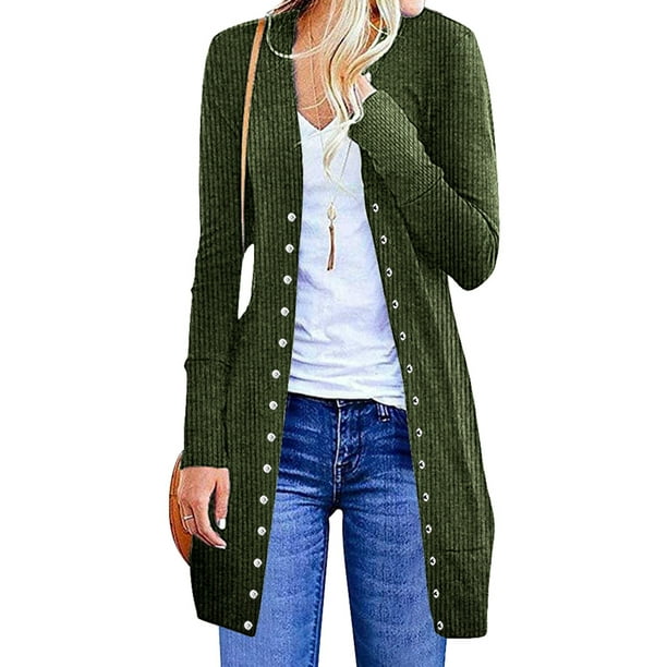 Women Button Down Solid Color Cardigan - Walmart.com