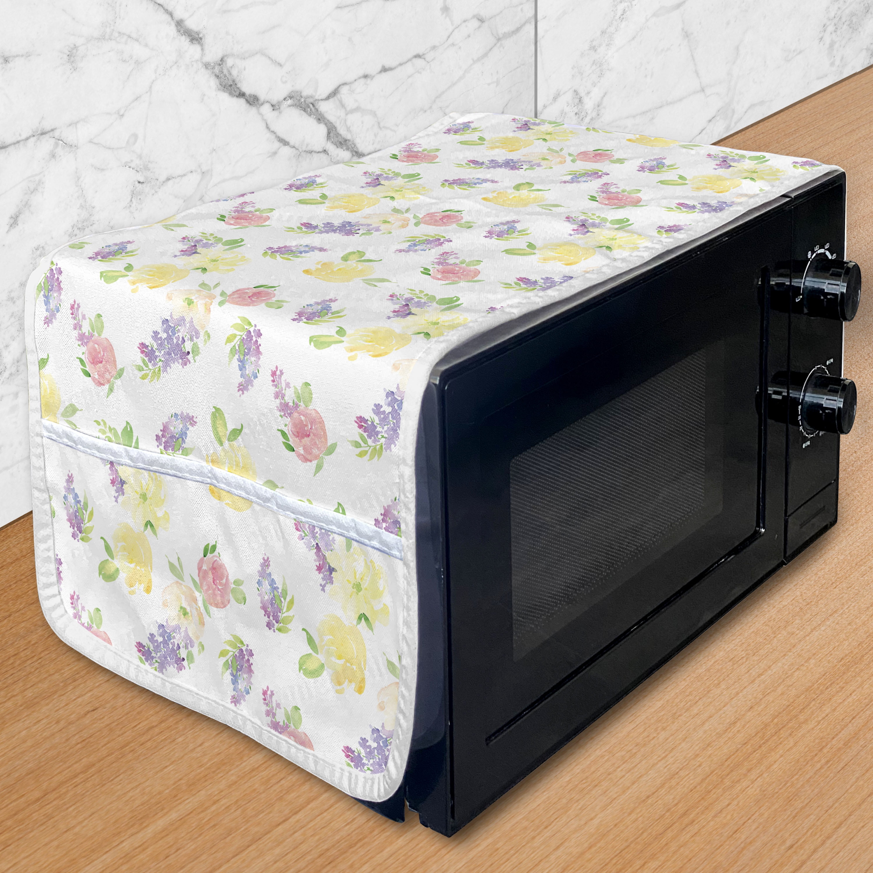Watercolor Microwave Oven Cover, Aquarelle Floral Drawing on Plain ...