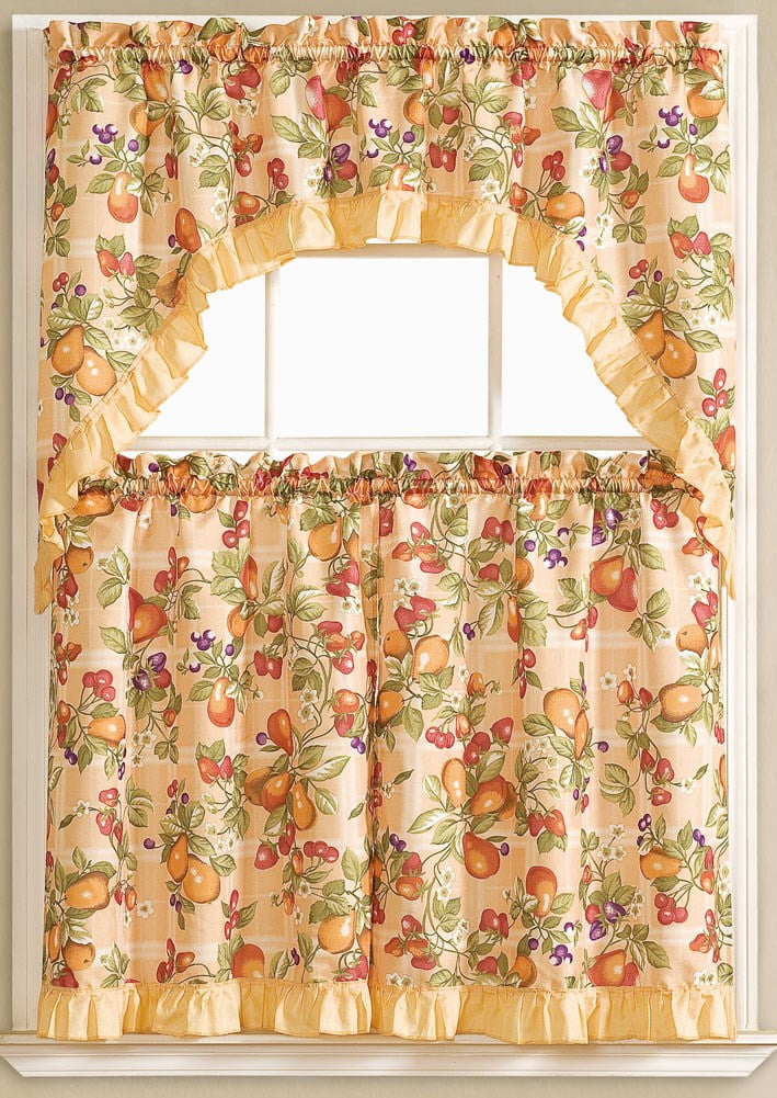 3 Piece Curtain Set Megan Fruit And Blossoms - Walmart.com