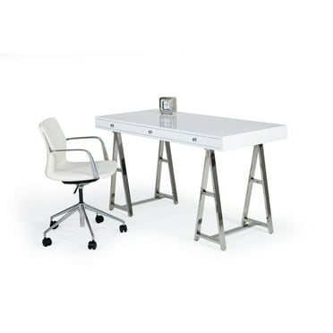 "Modway Modern White Tempered Metal 71"" Sector Office Desk with Glass ...