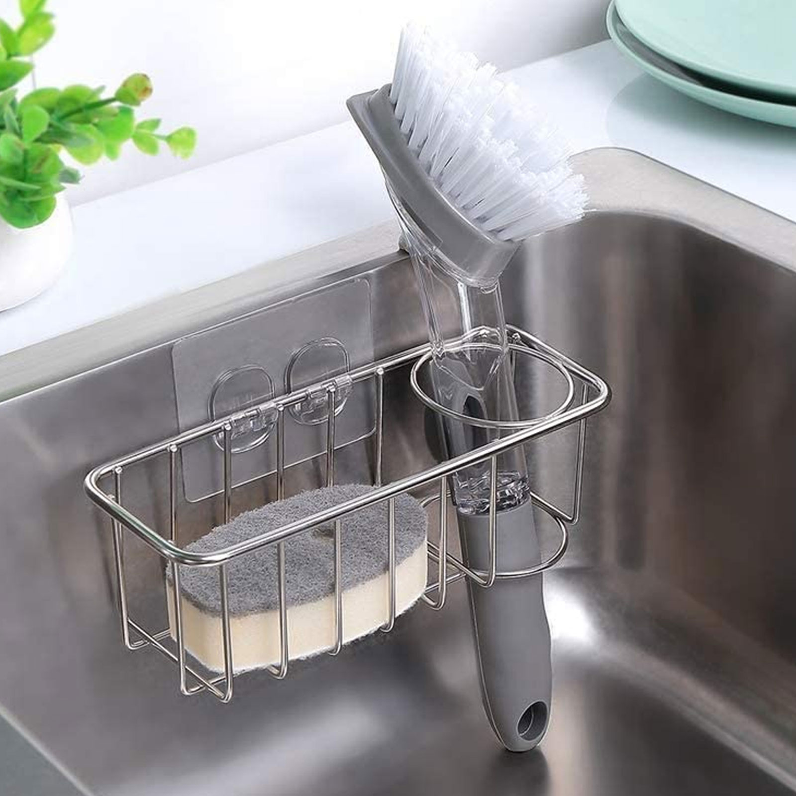 Adhesive Sponge Holder Brush Holder Kitchen Sink Caddy Organizer Adhesive Sponge Holder Brush Holder Kitchen Sink Caddy Organizer