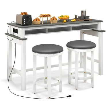 Gymax 4-Piece Bar Table Set w/ Power Outlet Counter Height Bistro Table ...