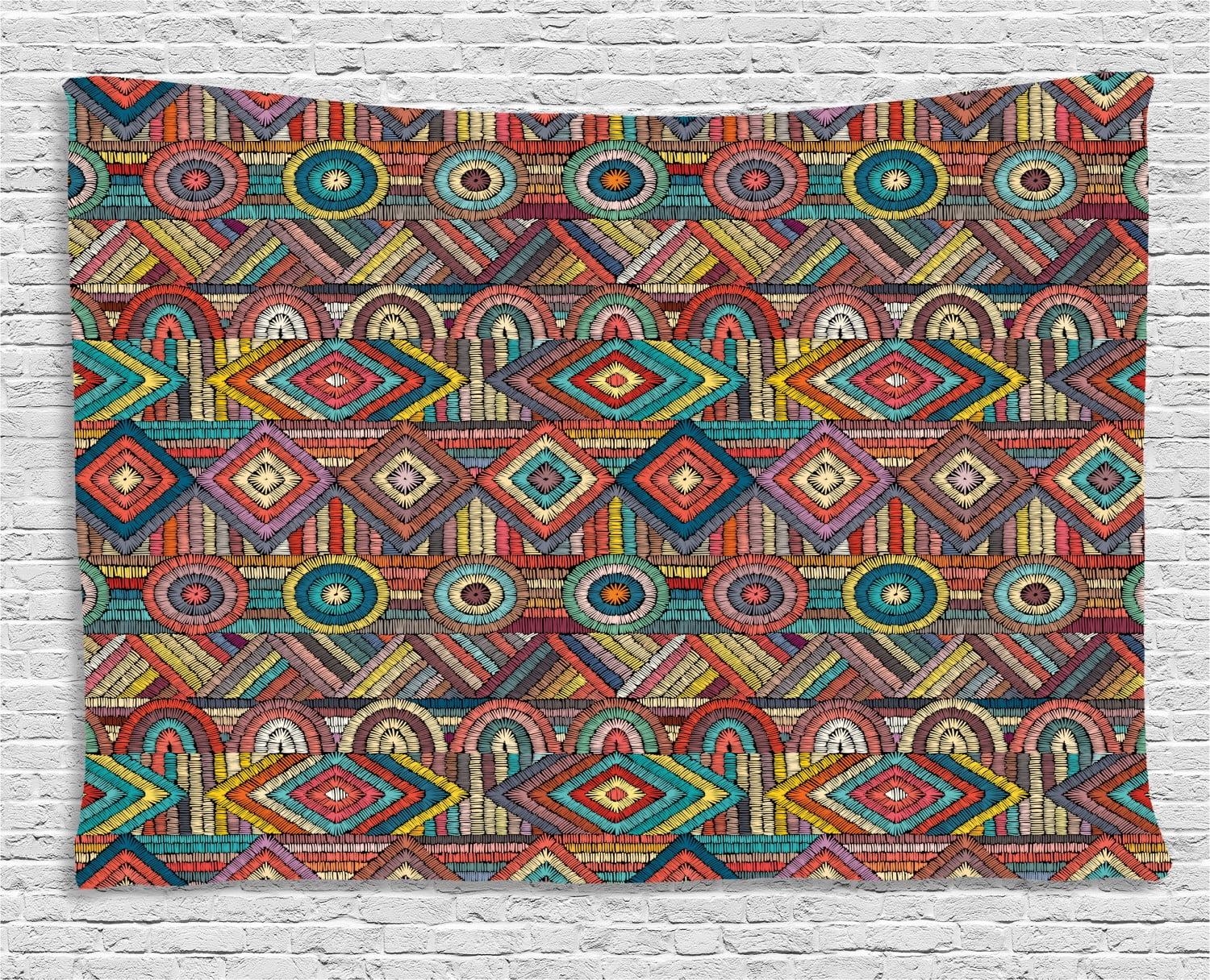 Aztec Tapestry, Vibrant Folk Embroidery Style Cultural Geometric Stitch ...