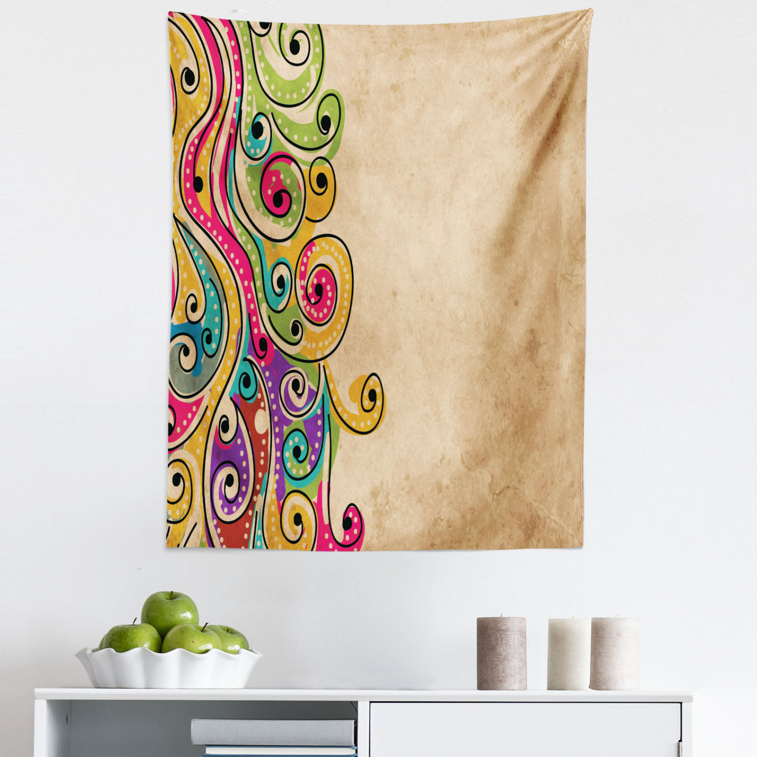 Tribal Tapestry, Traditional Folk Art Pattern with Hand Drawn Spiral ...