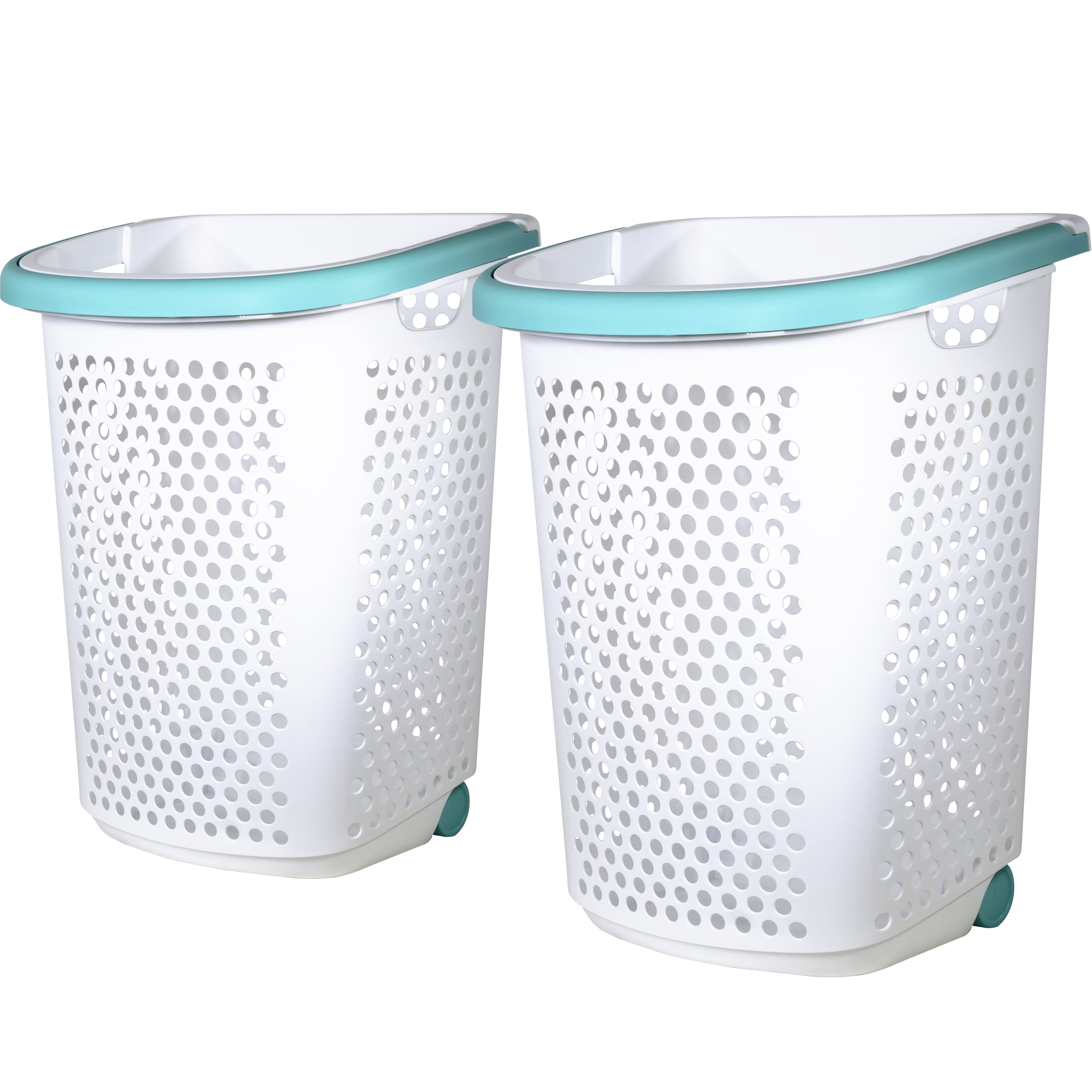 Home Logic 2 Bushel Rolling Plastic Laundry Hamper with Pop-up Handle ...