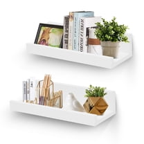 Muzilife 12-Inch Wood Floating Shelves Set of 2, Wall-Mounted with LED ...