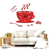 NUOLUX Coffee Time Wall Clock, Red, Acrylic, Decorative Kitchen Decor ...