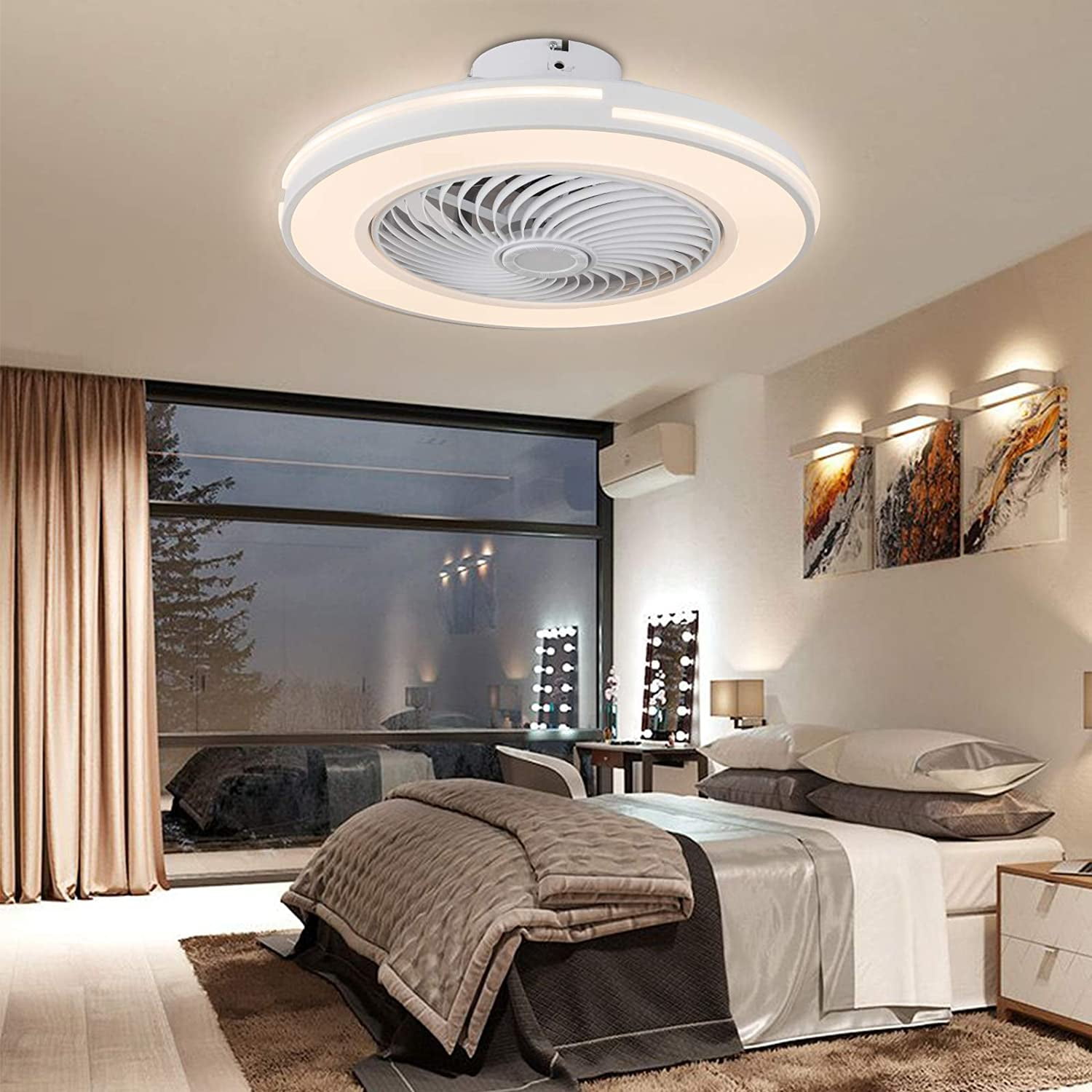MONIPA 20 Inch Invisible Round Modern Ceiling Fan with Light Remote ...
