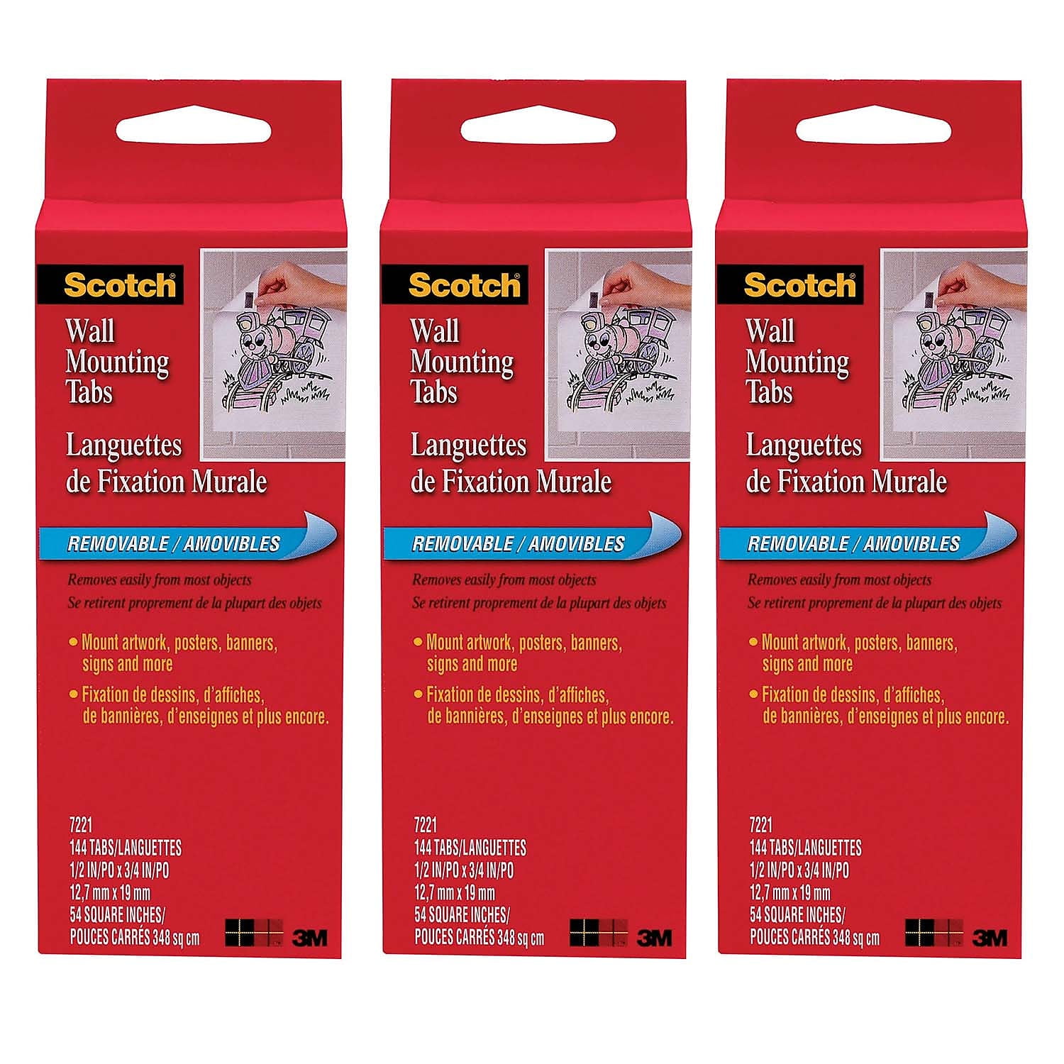 Scotch Wall Mounting Tabs, 1/2" x 3/4", 144 Per Pack, 3 Packs - Walmart.com