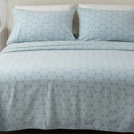 Great Bay Home 4 Piece 100% Turkish Cotton Queen Blue Snowflake Flannel ...