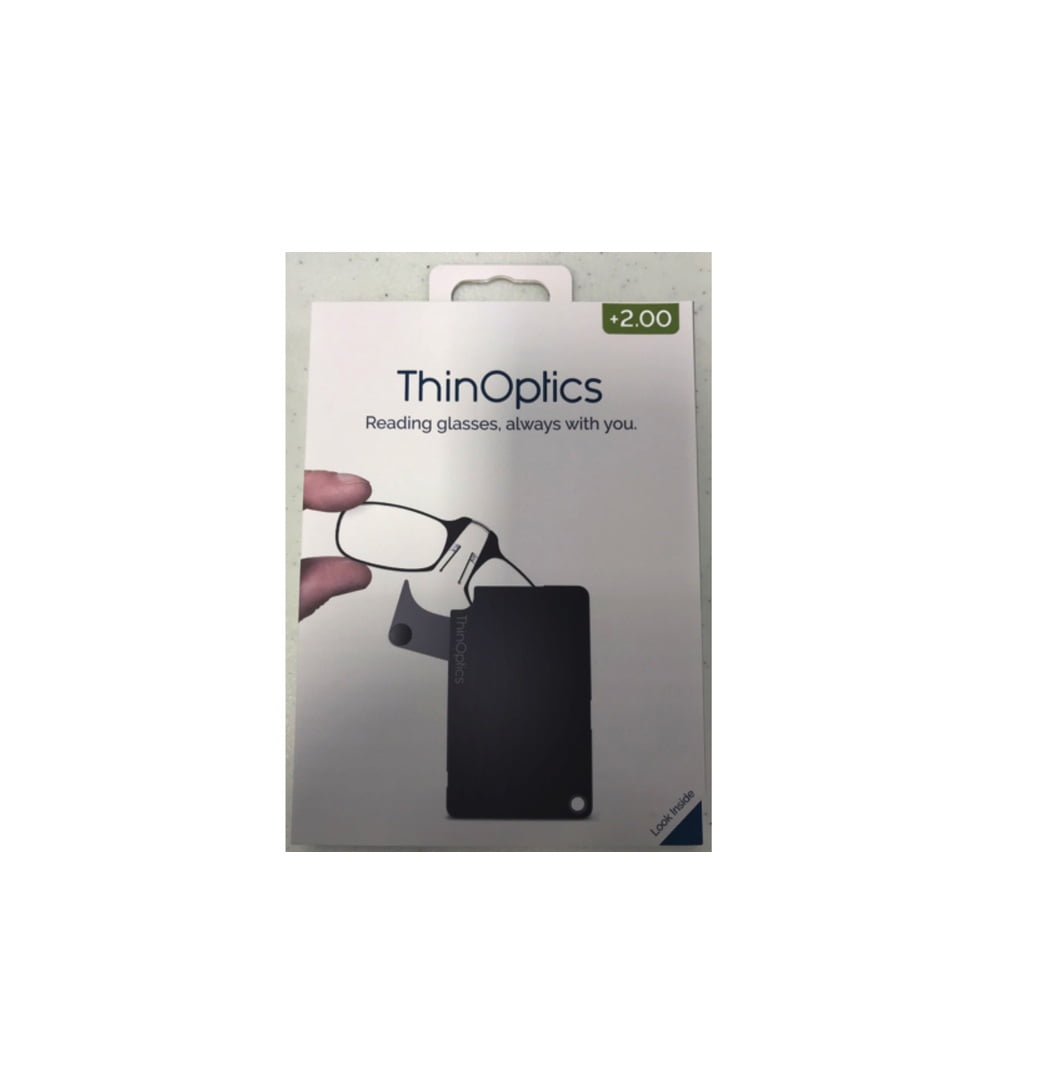 ThinOptics Armless Ultralight Reading Glasses w/ FlashCard Case - +2.00 - Black - Walmart.com