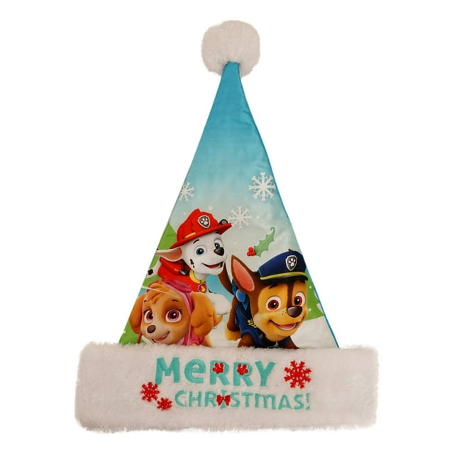Paw Patrol Santa Hat (16 in Tall Blue Satin Embroidered with Merry ...