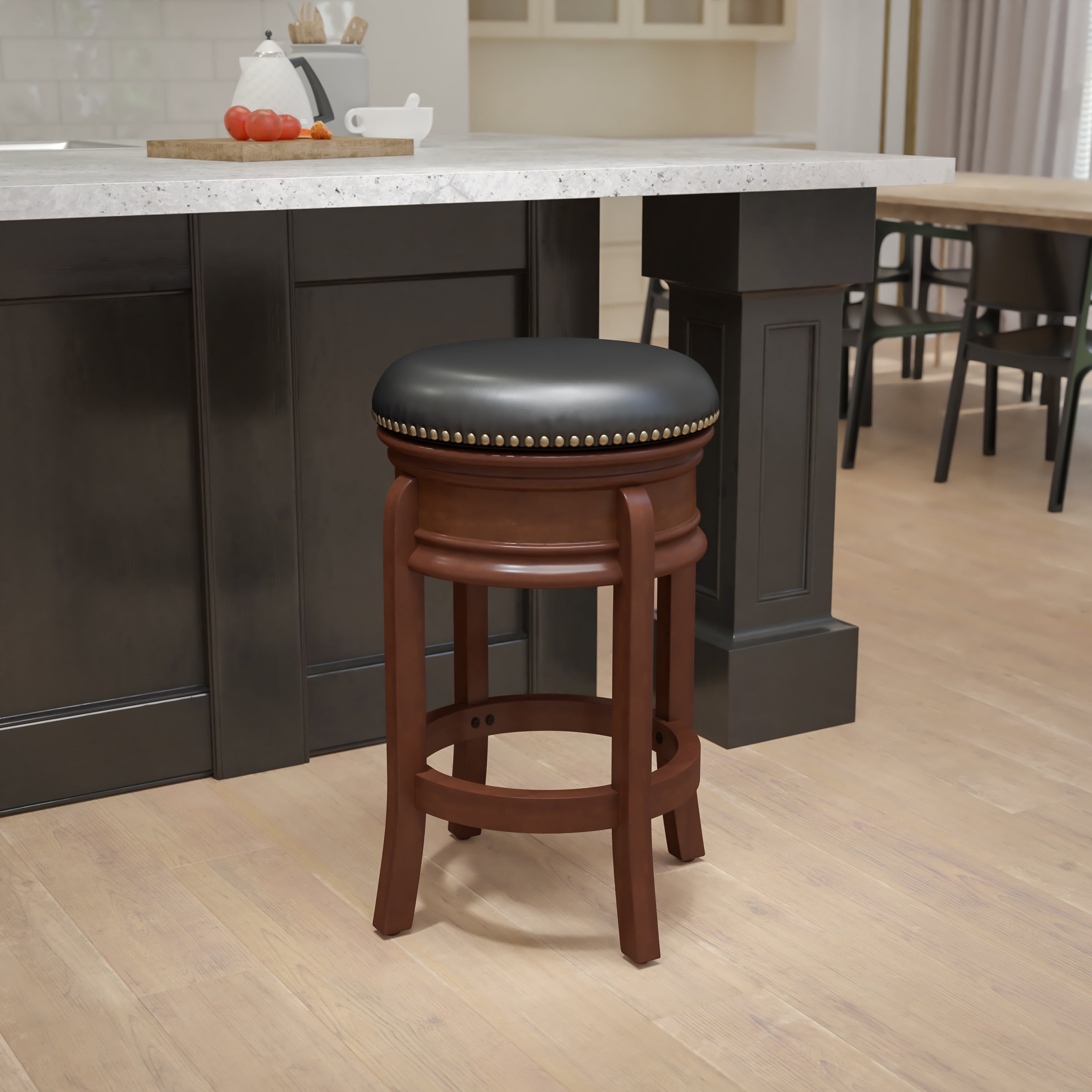 Emma + Oliver 24"H Backless Light Cherry Wood Swivel Counter Stool ...