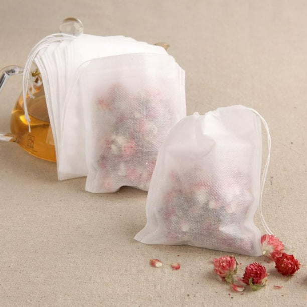 100Pcs Mesh Drawstring Tea Bags Heat Seal Loose Leaf Filter Spice Herb ...