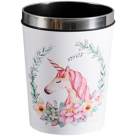 Round Waste Bin Unicorn Pattern Pressing Ring Cartoon Trash Can Garbage ...