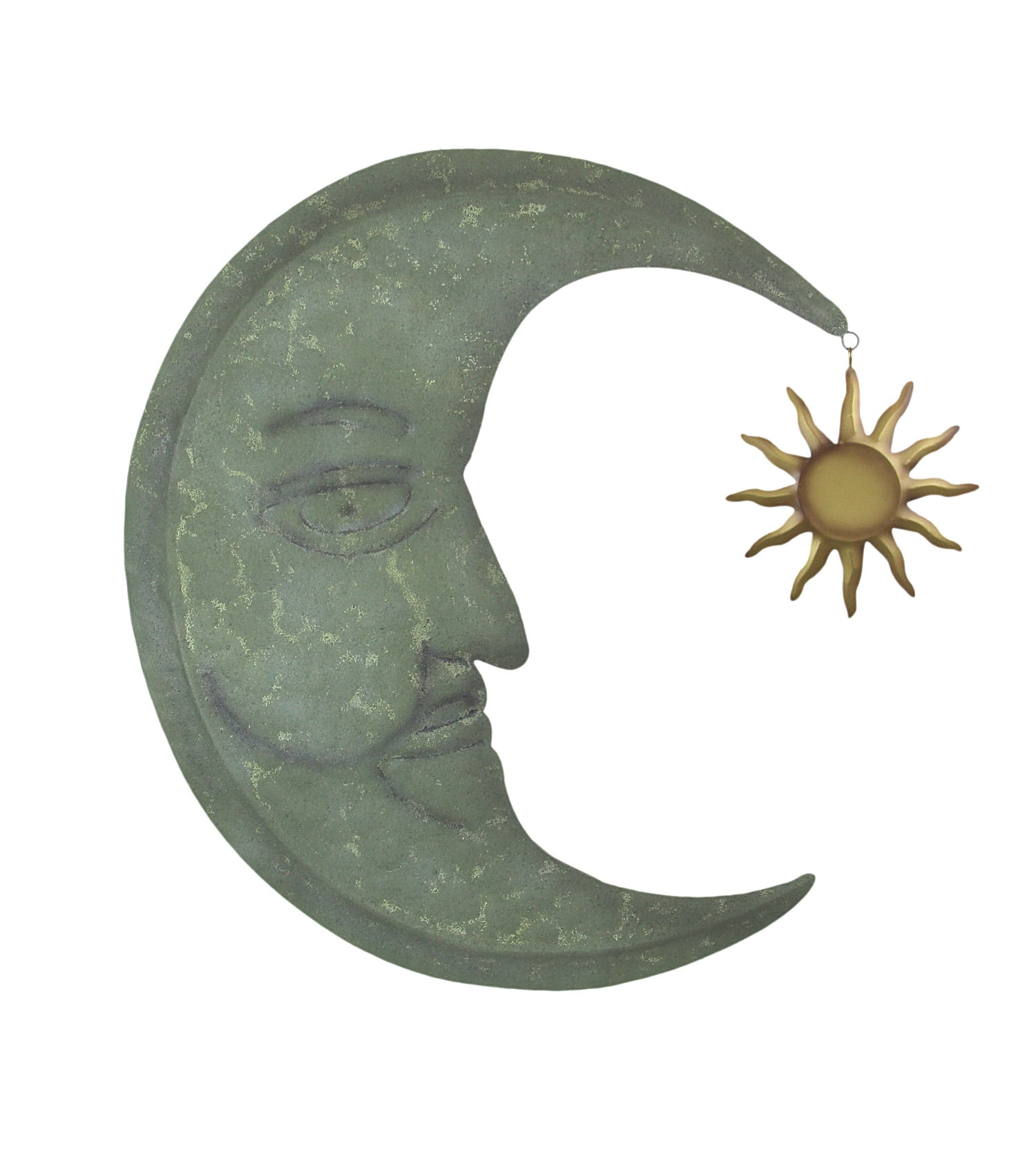 Zeckos Green Metal Textured Crescent Moon Wall Décor with Sun Dangler ...