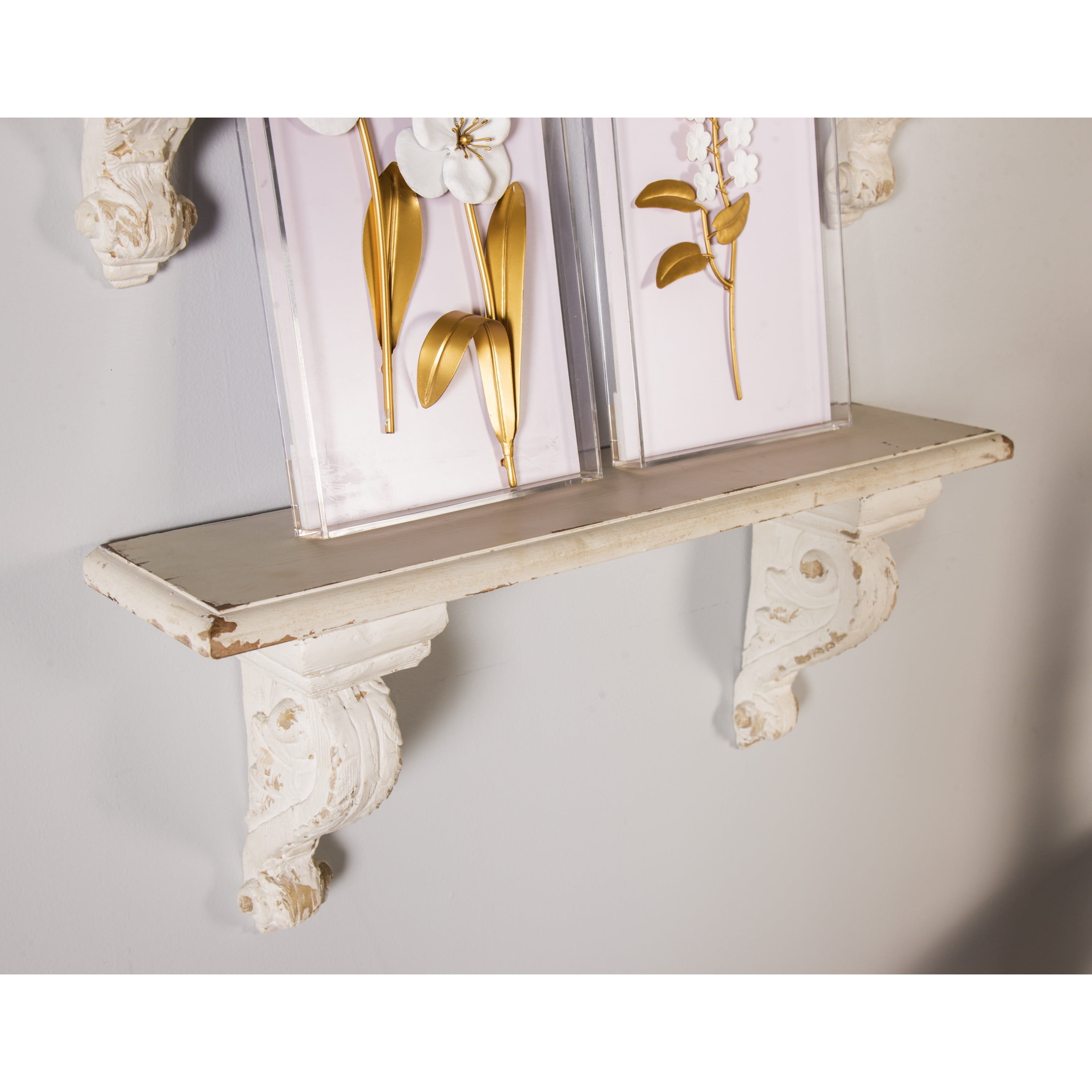 DecMode 31" x 7" 1-Tier White Scroll Wall Shelf - Walmart.com