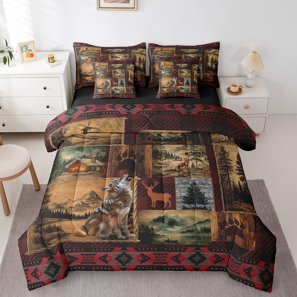 Click here for Yst Deer Wolf Comforter Set Full Size boho Tribal... prices