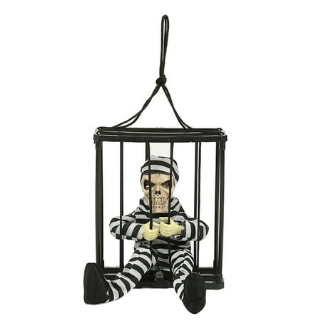Horror Decorations Hanging Caged Skeleton Motion motion sensor voice ...