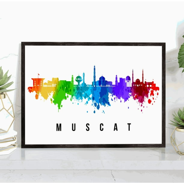 Pera Print Muscat Skyline Oman Poster, Muscat Cityscape Painting ...