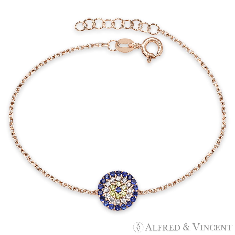 Evil Eye Turkish Nazar Charm Bracelet w/ Cubic Zirconia Crystals in ...