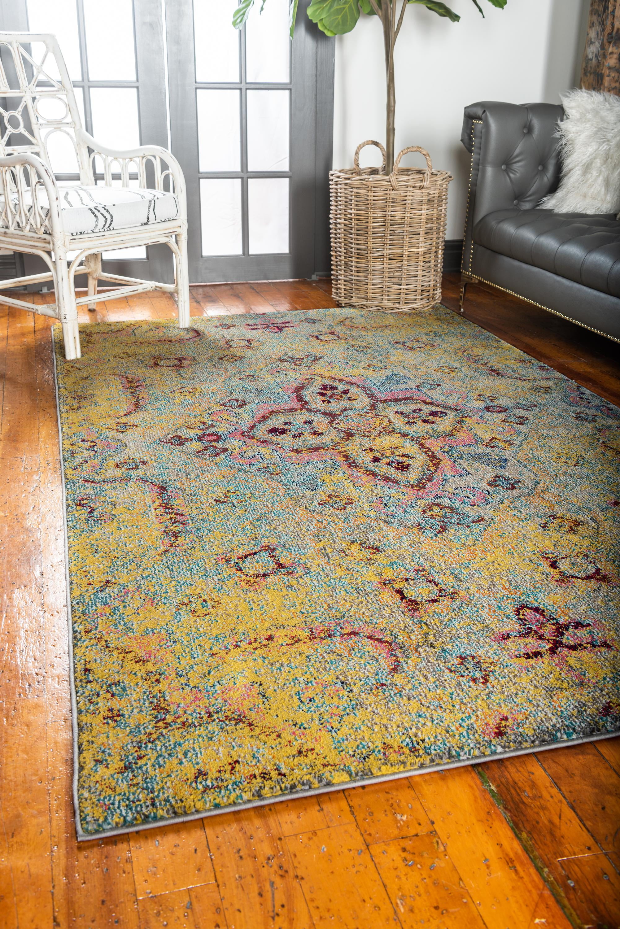 Unique Loom Van Gogh Vita Rug Yellow/Beige 4' x 6' Rectangle Medallion ...