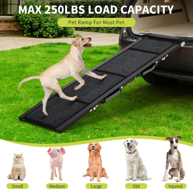 Tropow Dog Ramp For Cars - Folding Pet Ramp For Large Dogs  Non-Slip Portable Dog Car Ramp For Suv  Truck  Or Bed  Supports Up To 250 Lbs 63*17inch