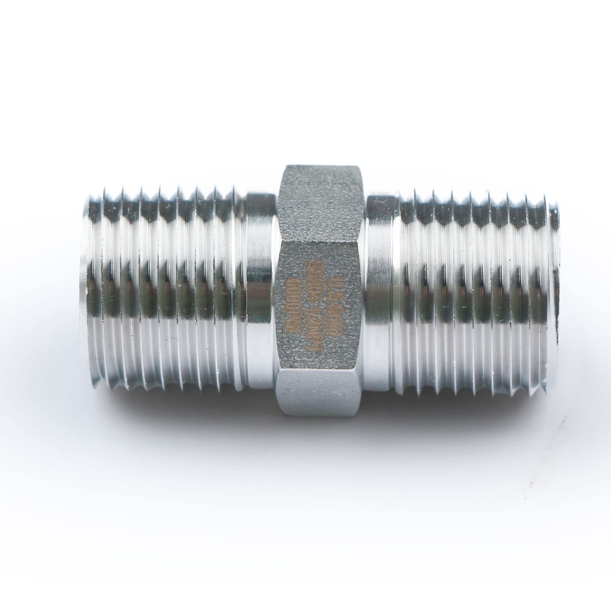 Buy U.S. Solid 1pc 304 Stainless Steel Hex Nipple 6000psi High Pressure Heavy Duty Pipe Fitting ...