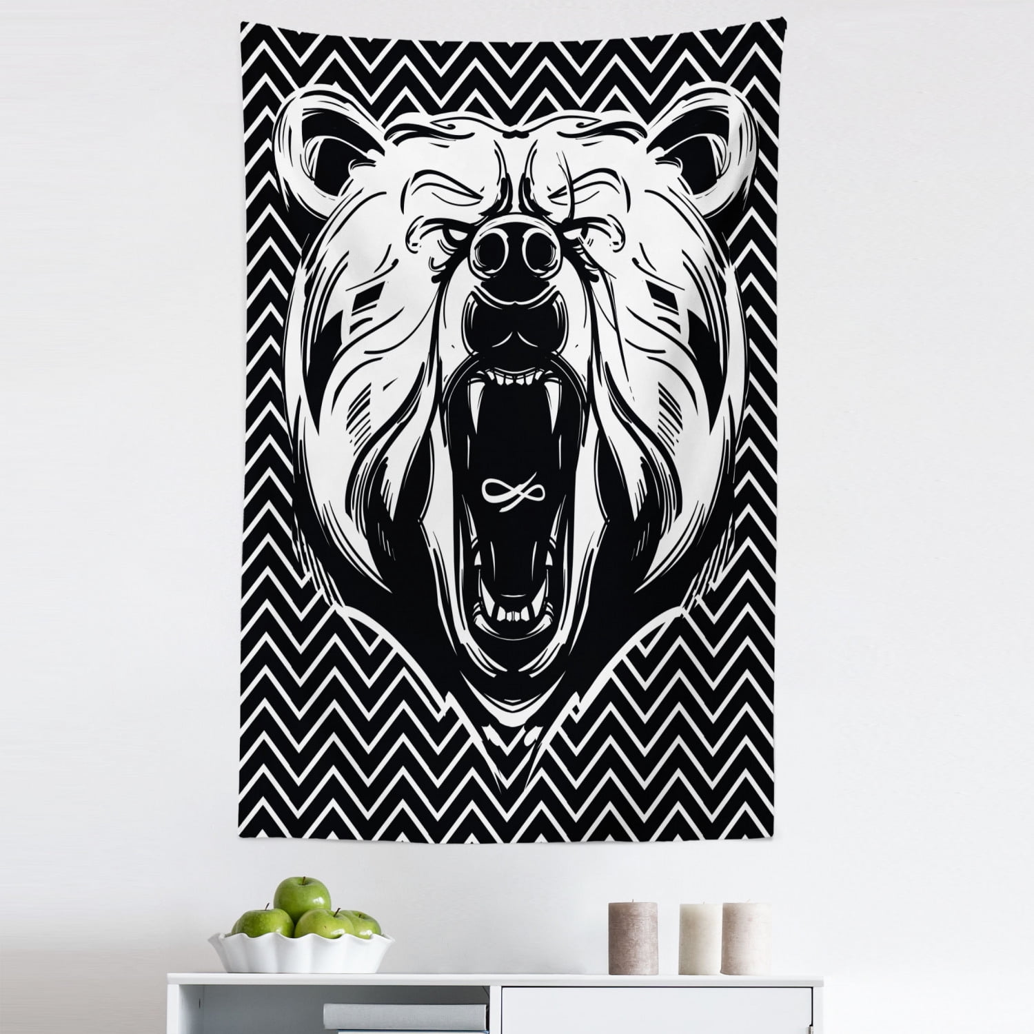 Bear Tapestry, Aggressive Animal with Dangerous Expression Scary ...