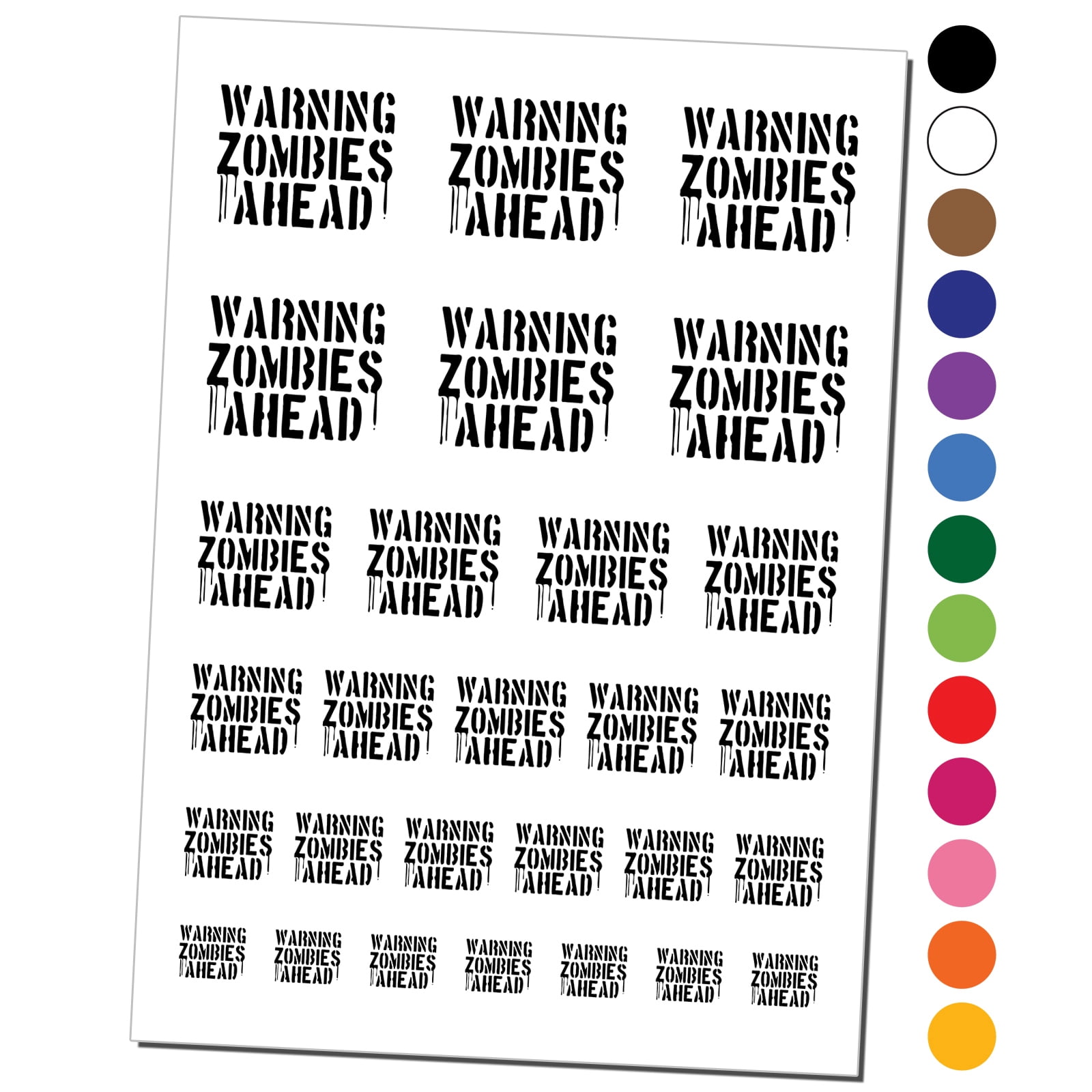 Warning Zombies Ahead Halloween Monster Water Resistant Temporary ...