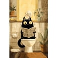 Affixzi Black Cat Reading Newspaper on Toilet Art Print, Funny Bathroom ...