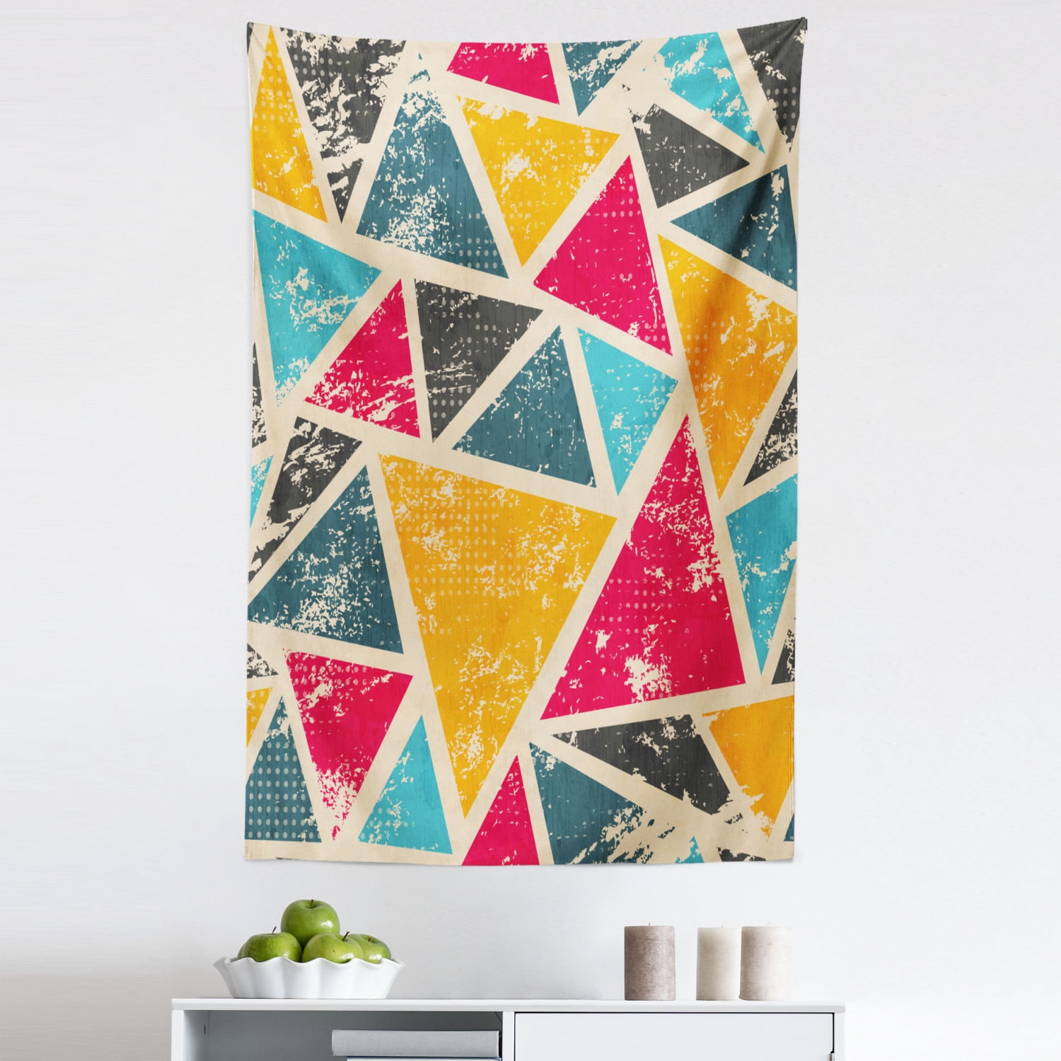 Retro Tapestry, Funk Art Abstract Geometric Grunge Triangles Murky ...