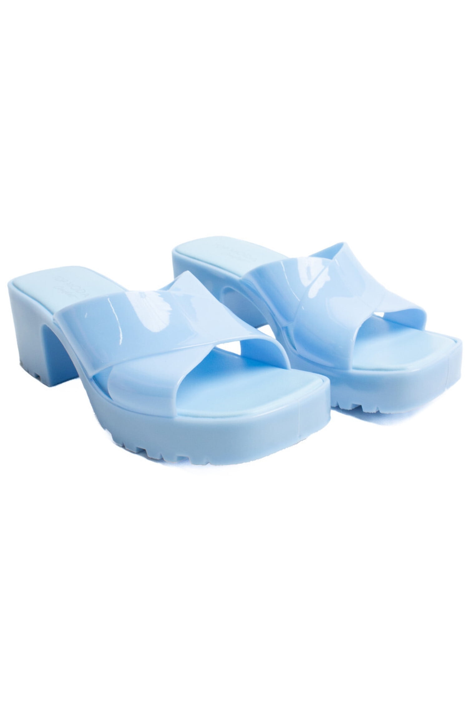 Light Blue Plastic Chunky Heel Slides - Walmart.com