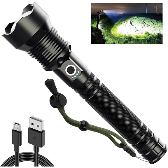Tactical Rechargeable Flashlights 2000 High Lumens - 20H Runtime, Long ...