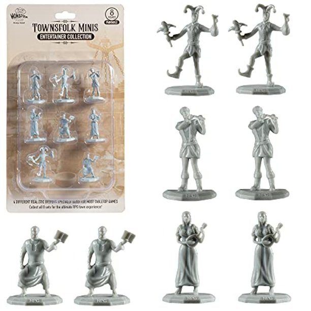 Monster Townsfolk Mini Fantasy Figures - 8pc Paintable Entertainer Non ...