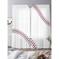 Baseball Sports Texture Chiffon Sheer Curtains 84 Inches Long White Red ...