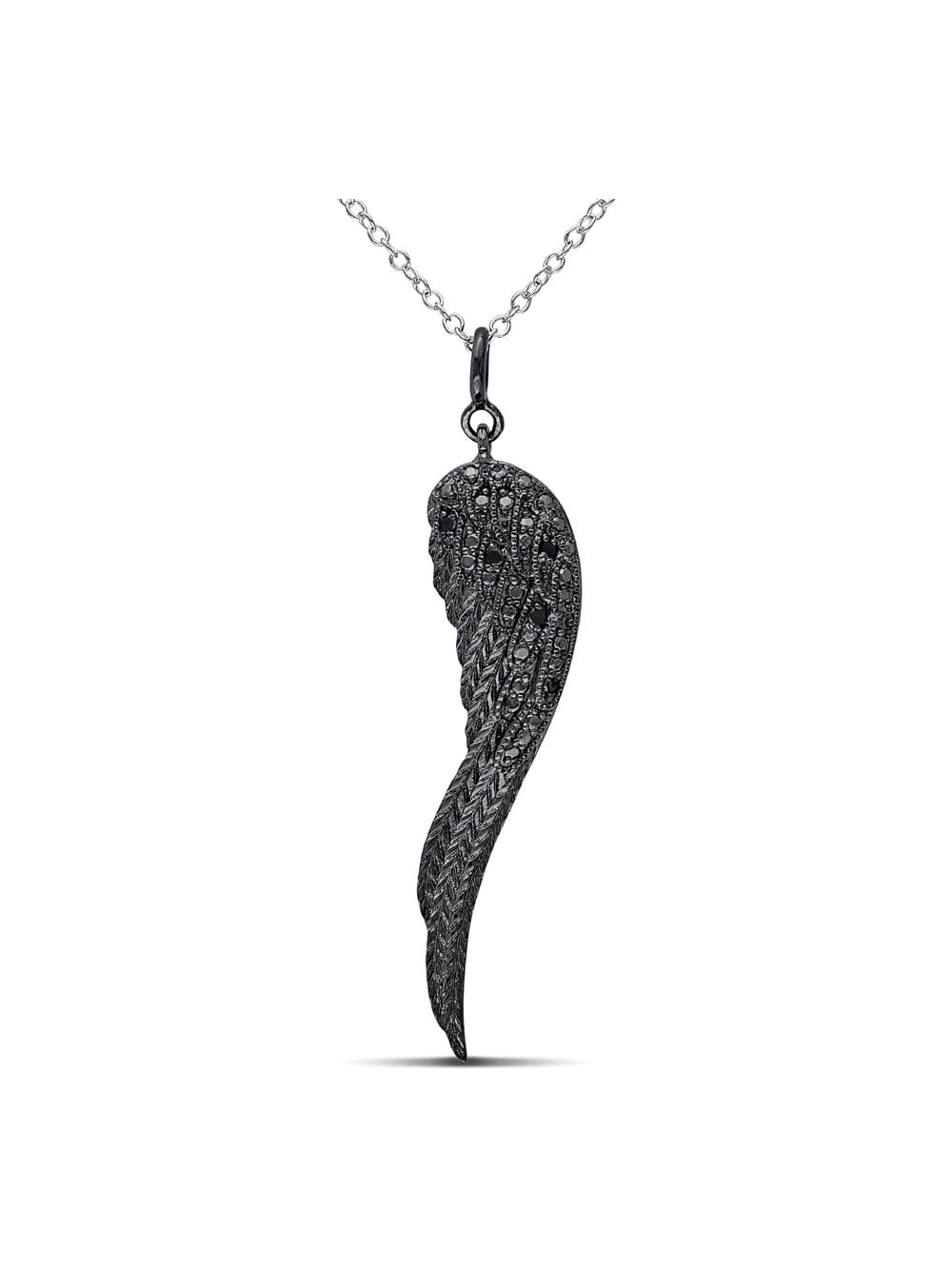 Black Diamond Wing Pendant Necklace in Sterling Silver with Chain ...