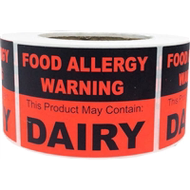 "FOOD ALLERGY WARNING, This Product May Contain: DAIRY" Labels | 2.5 x ...