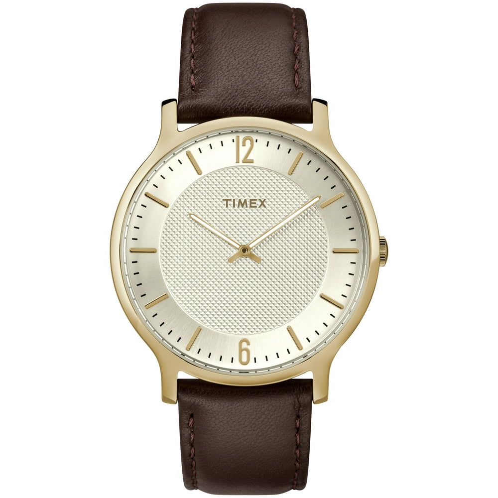 Timex - Men's Metropolitan 40mm Brown/Two-Tone Watch, Leather Strap ...