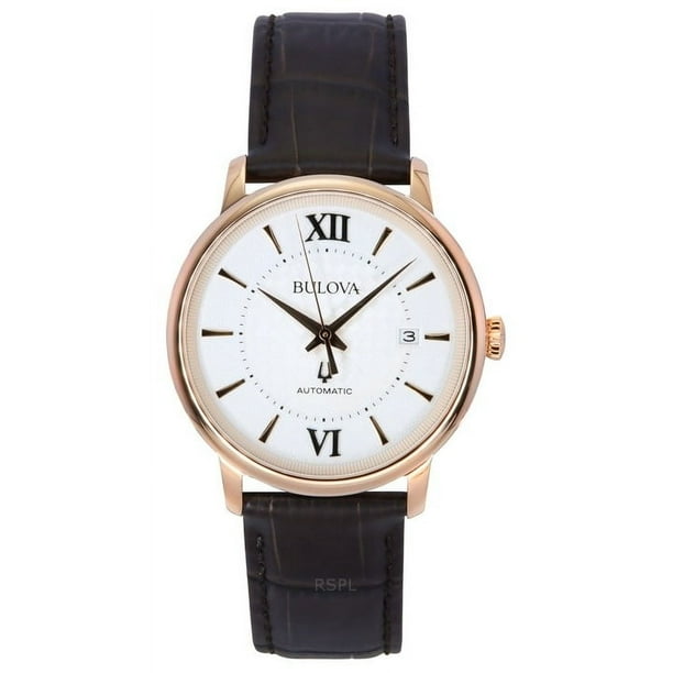 Bulova Hudson Leather Strap Silver Dial Automatic 97B225 Men's Watch ...