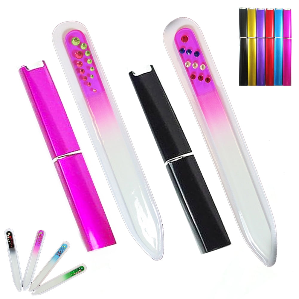 4PC Crystal Glass Nail Files w/ Case Manicure Nail Care Pedicure ...