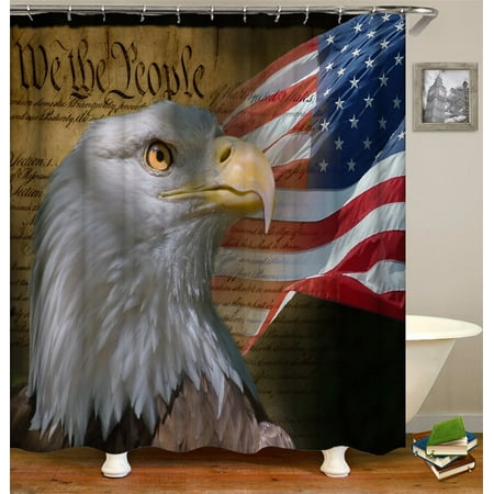 Shower Curtain Set With Hooks America Flag Patriotic Eagle We The ...