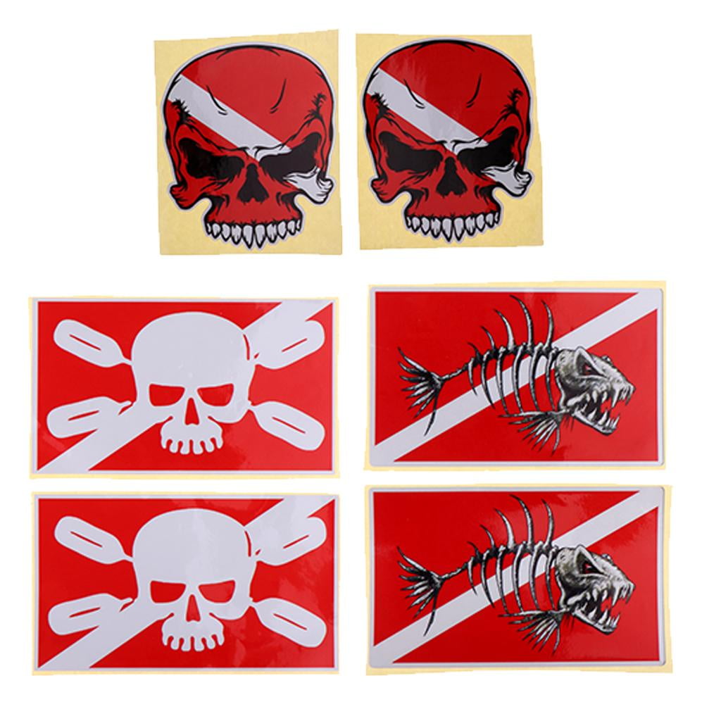 6 Count Scuba Diving Flippers Skull Sticker Decal para Kayak Car Truck ...