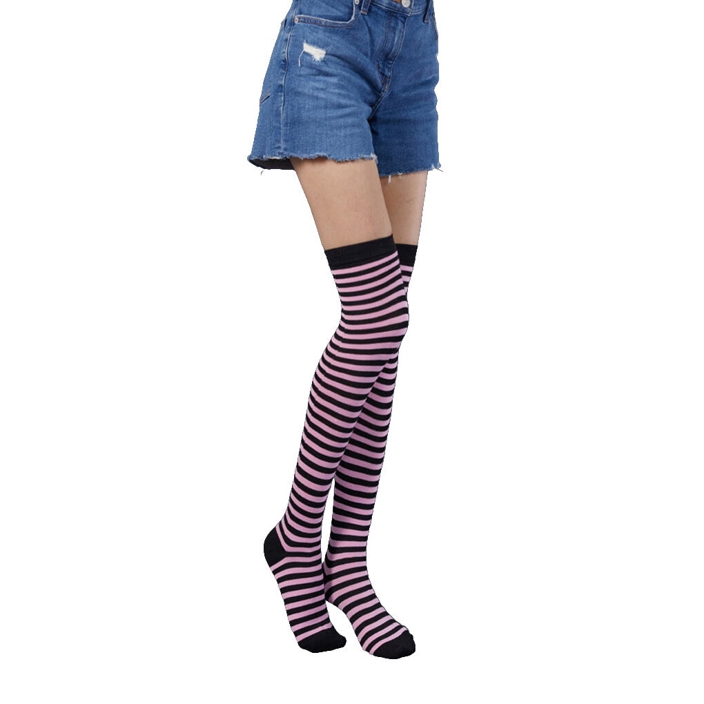 Linyer Pack of 2 Striped Plus Size Thigh High Socks Breathability ...
