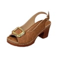 Bkhluea Women Oversized Gold Buckle Stitch Detail Peep Toe Platform ...