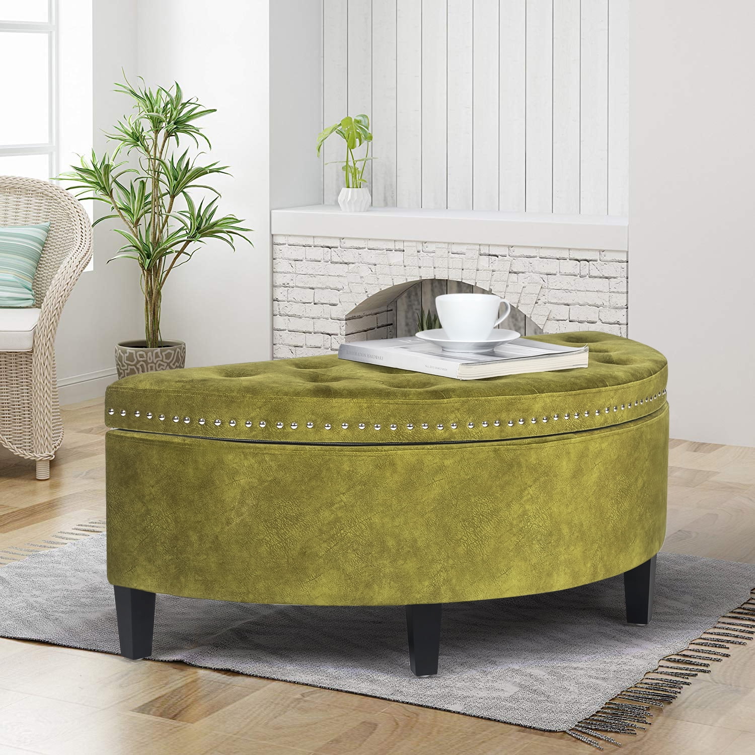 Homebeez 43.5" Half Moon Storage Ottoman, Button Tufted Bedroom Benches ...