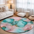 Abstract Teal Area Rug, Pink Fluid Art Marble Stone Texture Modern Non ...