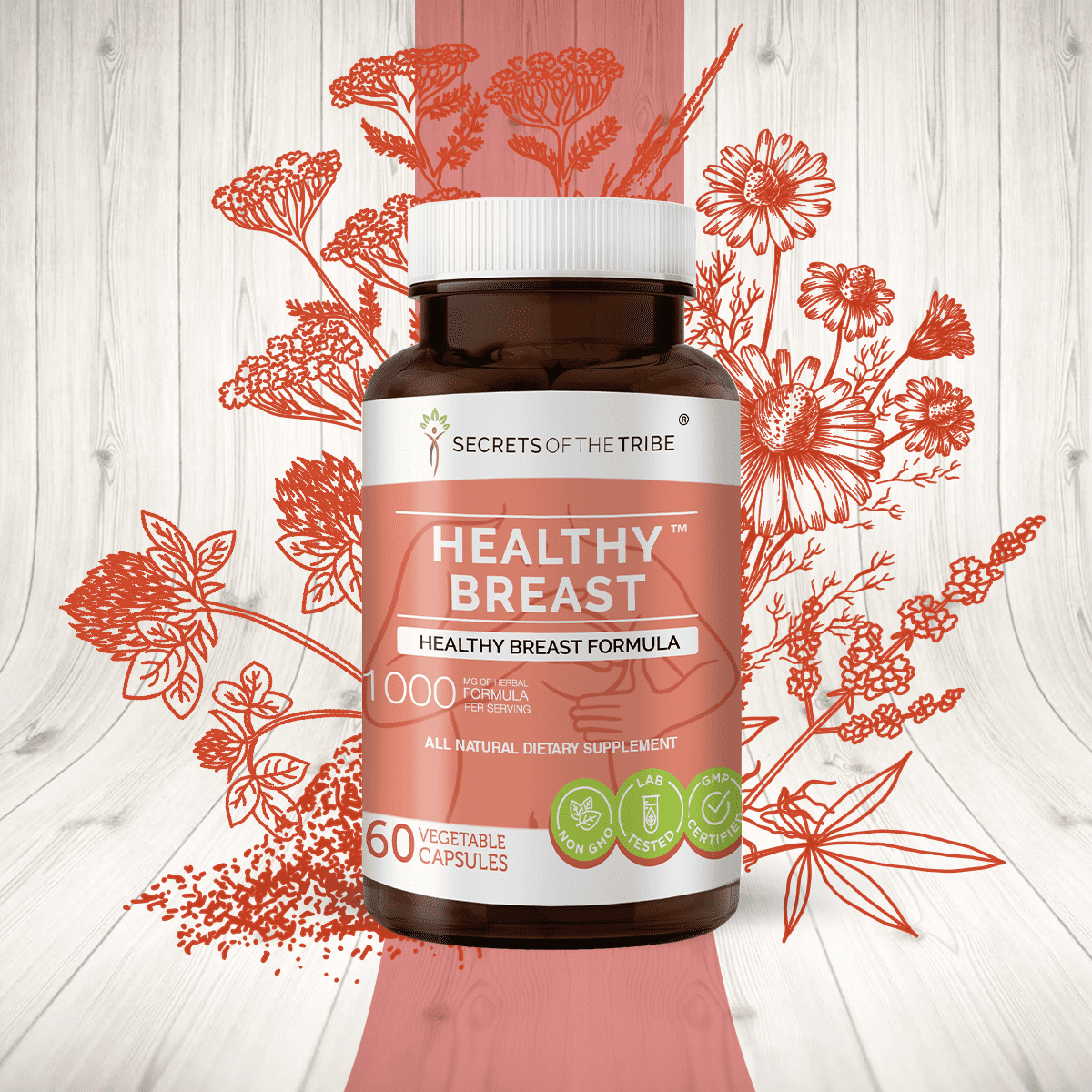 Healthy Breast 60 Capsules, 500 mg, Burdock, Vitex, Wild Yam, Red ...