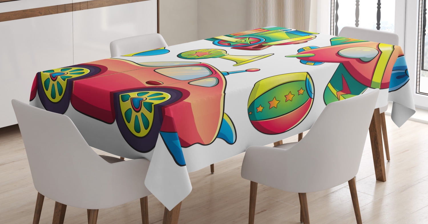 Ambesonne Cartoon Tablecloth Rectangular Table Cover, Train Car ...